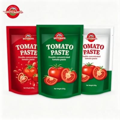 China 500g Stand-Up Sachet Tomato Paste Triple Concentrated with Sweet and Sour Flavor ISO HACCP BRC FDA Certified for sale