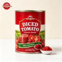 China 400g per Tin Basil Seasoned Diced Tomatoes with 24 Months Shelf Life for Pizza Pasta Sauce for sale