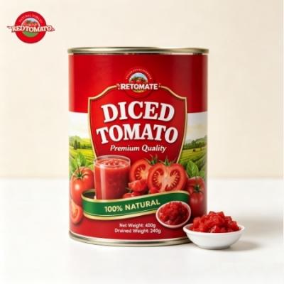 China 400g per Tin Basil Seasoned Diced Tomatoes with 24 Months Shelf Life for Pizza Pasta Sauce for sale