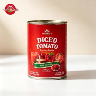 China 400g per Tin Diced Tomatoes in Tomato Puree with 10x10 mm Dice Size and 24 Months Shelf Life for sale