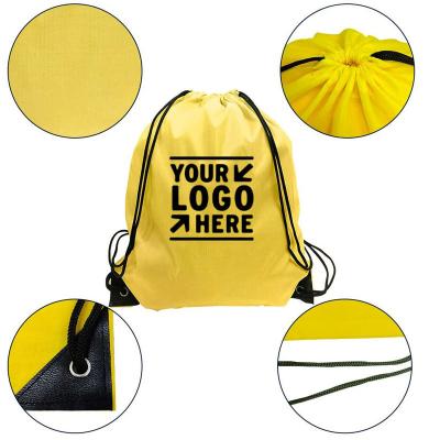 China Non Woven Custom Logo Polyester Drawstring Backpack Pull String Bag for sale