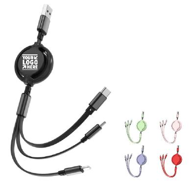 China Custom Logo Print 3 in1 Liquid Silicone Retractable Charging Cable USB Fast Charging Cable for sale