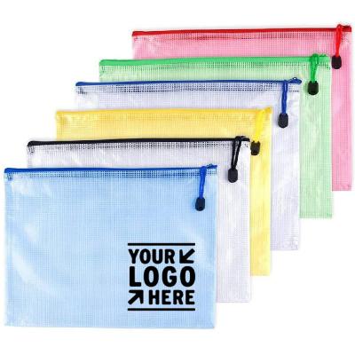 China Custom Logo Print A4 Mesh Zipper Pouch Document Bag Plastic Zipper Pouches for sale