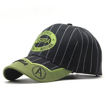 China Personalized  Striped Custom Hats Curved Brim Structured Baseball Ball Cap Embossed Logo Fashionable Caps for sale