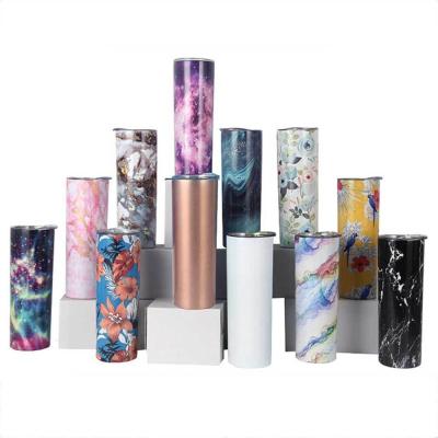 China Logo Imprint Skinny Tumbler White 20 OZ Straight Stainless Steel Tumbler  Mug Tumbler Heat Transfer Press for sale