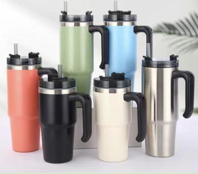 China Custom Logo Imprint  Insulated Tumbler With Lid and Straws Stainless Steel Double Vacuum  Coffee Tumbler With Handle for sale