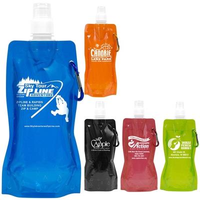 China Logo Imprinted Products Roll Up Foldable Water Bottle With Matching Carabiner for sale