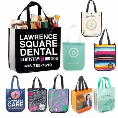 China Curved Corners Tote laminated non woven Shopping Reusable Eco Tote Bag Custom Non Woven Bags Supermarket Shopping Tote for sale