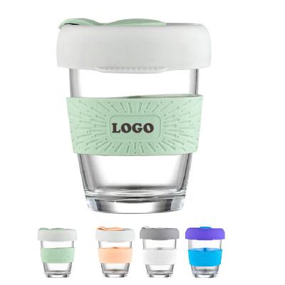 China 12OZ Reusable Glass Coffee Cup With Silicone Sleeve Customized Logo Imprint for sale
