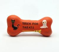 China Halloween Bone Squeaky Dog Toy 14cm Latex Pet Toy for Small Medium Dogs for sale