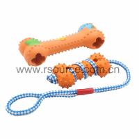 China Rubber Dog Teeth Cleaning Bone Toy with Cotton Rope 8cm for Hard Chewers for sale