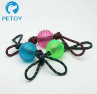 China TPR Dog Ball with Rope Interactive Toy for Heavy Chewers 40x8cm 120g for sale