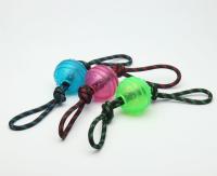 China TPR Dog Ball with Rope Interactive Toy for Heavy Chewers 40x8cm 120g for sale