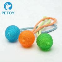 China TPR Soft Rubber Squeaky Ball with Cotton Rope Dog Chew Toy Set 28cm 80g for sale