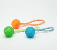 China TPR Soft Rubber Squeaky Ball with Cotton Rope Dog Chew Toy Set 28cm 80g for sale