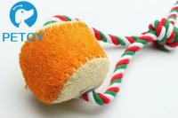 China Natural Loofah Dog Toy with Cotton Rope 7.7cm Diameter 30cm Rope BSCI Approved for sale