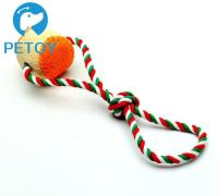 China Natural Loofah Dog Toy with Cotton Rope 7.7cm Diameter 30cm Rope BSCI Approved for sale