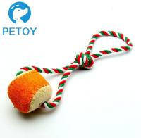 China Natural Loofah Dog Toy with Cotton Rope 7.7cm Diameter 30cm Rope BSCI Approved for sale