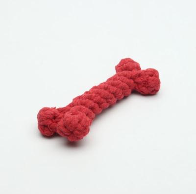 China Durable Cotton Rope Dog Bone Chew Toy 16cm Red Puppy Tug Toy for sale