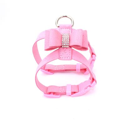 China Bowknot Soft Dog Vest Harness with Rhinestone Adjustable S M L 40-70g for sale