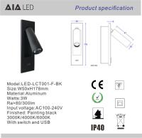 China 3W interior USB led bed reading lamp headboard wall light reading wall lamp for hotel projects for sale