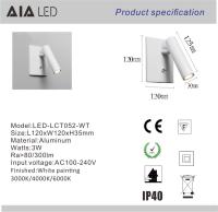 China Simple recessed mounted knob switch 3W led wall lamp bed wall reading light for bedroom decoration for sale