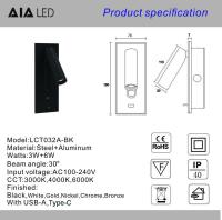 China Adjustable recessed flexible LED headboard reading lamp USB aluminum hotel villa bedside wall light bed wall lighting for sale