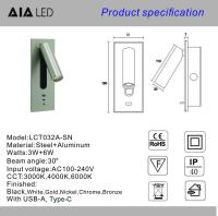 China Adjustable recessed flexible LED headboard reading lamp USB aluminum hotel villa bedside wall light bed wall lighting for sale