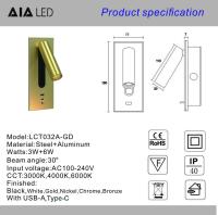 China Adjustable recessed flexible LED headboard reading lamp USB aluminum hotel villa bedside wall light bed wall lighting for sale