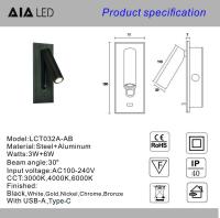China Adjustable recessed flexible LED headboard reading lamp USB aluminum hotel villa bedside wall light bed wall lighting for sale