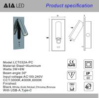 China Adjustable recessed flexible LED headboard reading lamp USB aluminum hotel villa bedside wall light bed wall lighting for sale