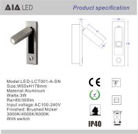 China Recessed mounted bedside reading light led reading wall light 3W rotate bedroom headboard wall light for hotel for sale