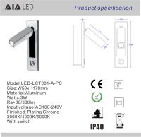 China Recessed mounted bedside reading light led reading wall light 3W rotate bedroom headboard wall light for hotel for sale