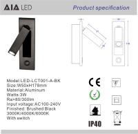 China Recessed mounted bedside reading light led reading wall light 3W rotate bedroom headboard wall light for hotel for sale