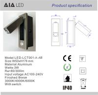 China Recessed mounted bedside reading light led reading wall light 3W rotate bedroom headboard wall light for hotel for sale