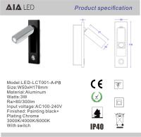 China Recessed mounted bedside reading light led reading wall light 3W rotate bedroom headboard wall light for hotel for sale