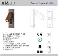 China Recessed mounted bedside reading light led reading wall light 3W rotate bedroom headboard wall light for hotel for sale