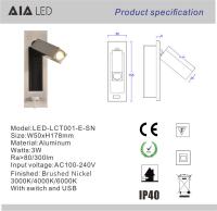 China Hotel flat 2.1A 5V USB reading light flexible bedside wall lamp hotel bed headboard study bed wall light bedroom for sale