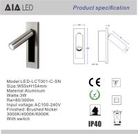China Recessed mounted any finish reading wall light 3W led wall lamp led reading bedside lights for sale