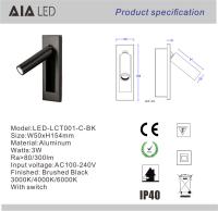 China Recessed mounted any finish reading wall light 3W led wall lamp led reading bedside lights for sale