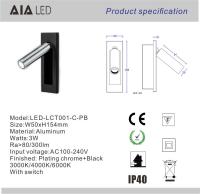 China Recessed mounted any finish reading wall light 3W led wall lamp led reading bedside lights for sale