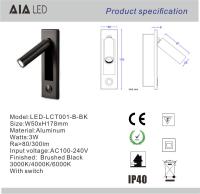 China Contemporary embedded mounted Gold Brushed led wall lamps 3W led wall light led reading bedside wall light for sale