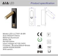 China Contemporary embedded mounted Gold Brushed led wall lamps 3W led wall light led reading bedside wall light for sale
