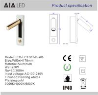 China Contemporary embedded mounted Gold Brushed led wall lamps 3W led wall light led reading bedside wall light for sale