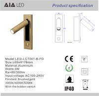 China Contemporary embedded mounted Gold Brushed led wall lamps 3W led wall light led reading bedside wall light for sale