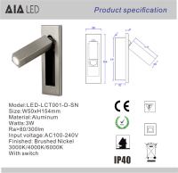 China Rotating Recessed mounted bed sides light 3W led bed lighting reading light bed head wall lamp for sale