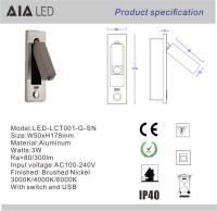 China impaction hotel wall light with usb port 3W usb book lighting rechargeable headboard led bed wall light for sale