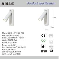 China USB bed head wall light bedroom led bedside reading lamp hotel bedhead reading light by CNC for sale