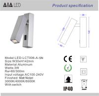 China Surface mounted hotel wall reading light 3W flexible headboard wall lamp dimmable led bedside wall light for sale