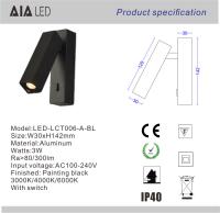 China Surface mounted hotel wall reading light 3W flexible headboard wall lamp dimmable led bedside wall light for sale